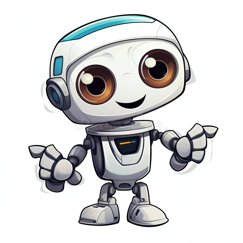 Cute and Funny Cartoon Robot on White Background. Generative Ai Stock ...