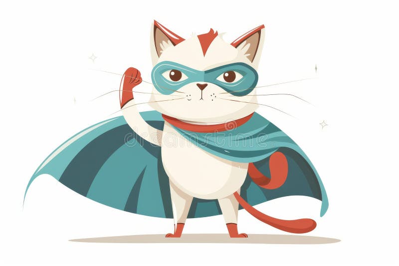 Cute Funny Cat with Superhero Leader Flat Illustration Stock ...