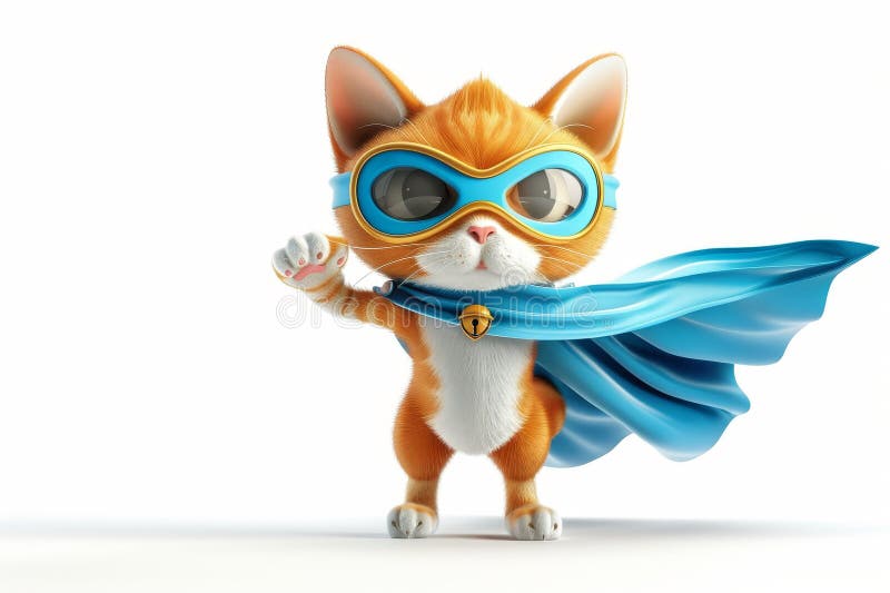 Cute Funny Cat with Superhero Leader Flat Illustration Stock ...