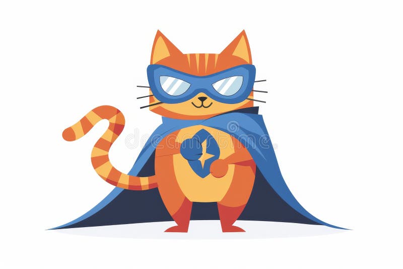 Cute Funny Cat with Superhero Leader Flat Illustration Stock ...