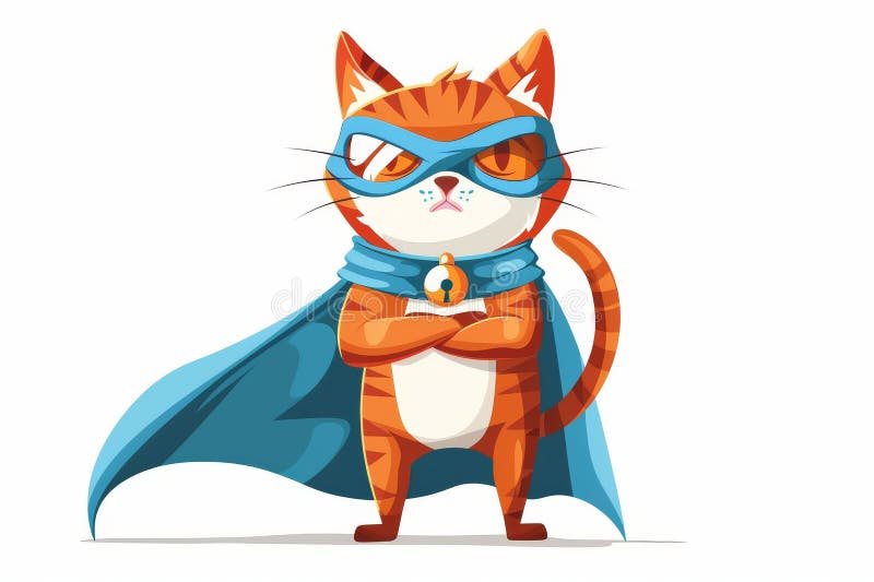 Cute Funny Cat with Superhero Leader Flat Illustration Stock ...