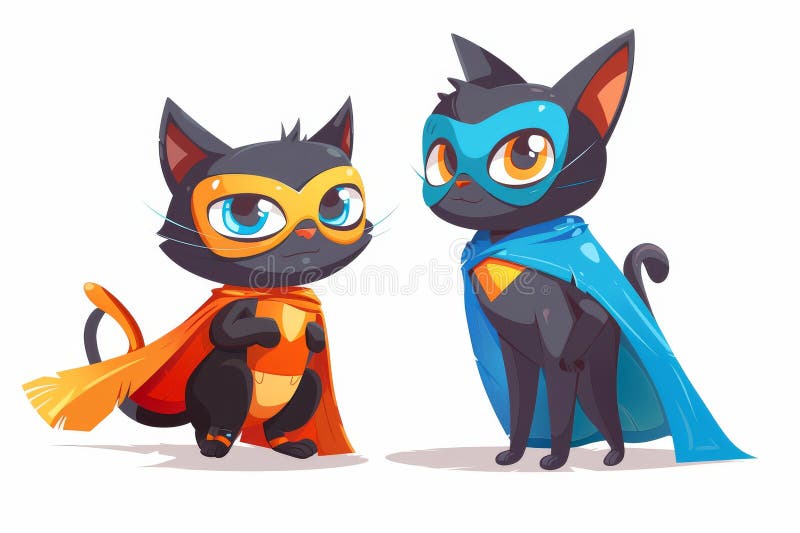 Cute Funny Cat with Superhero Leader Flat Illustration Stock ...