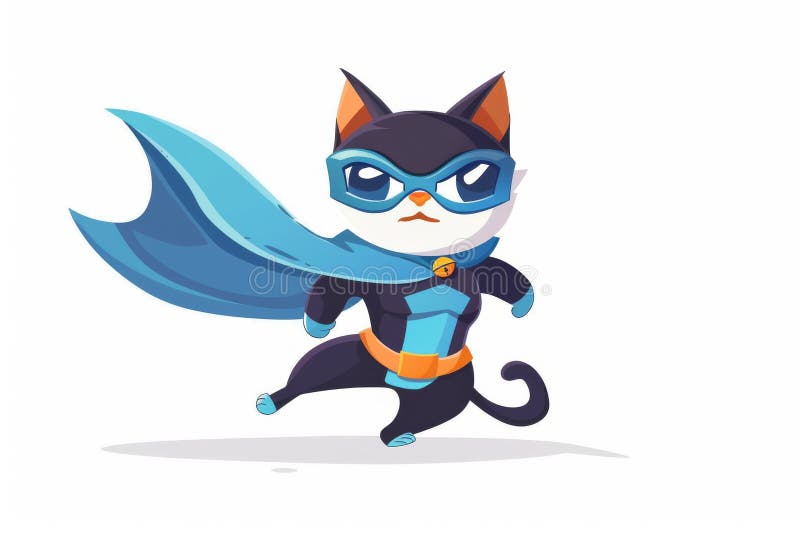 Cute Funny Cat with Superhero Leader Flat Illustration Stock ...