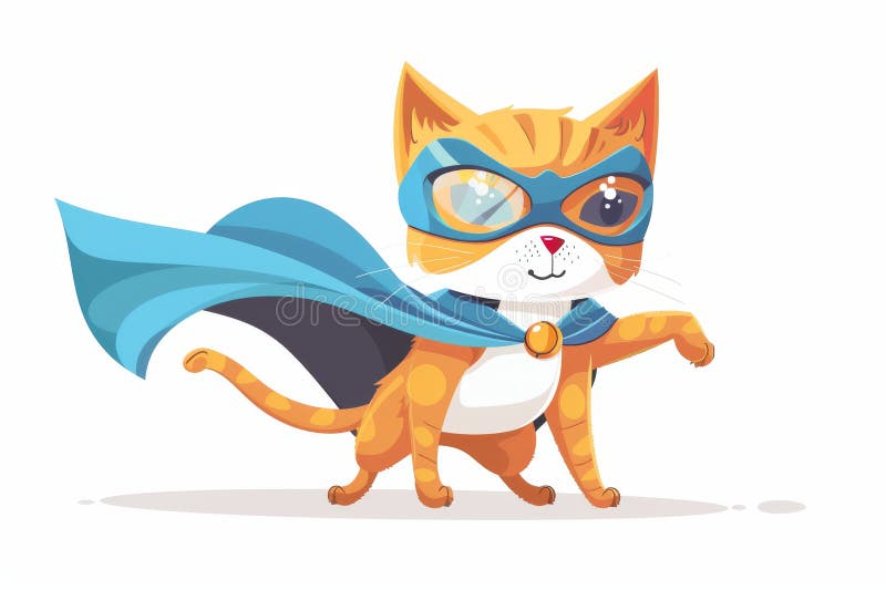 Cute Funny Cat with Superhero Leader Flat Illustration Stock ...