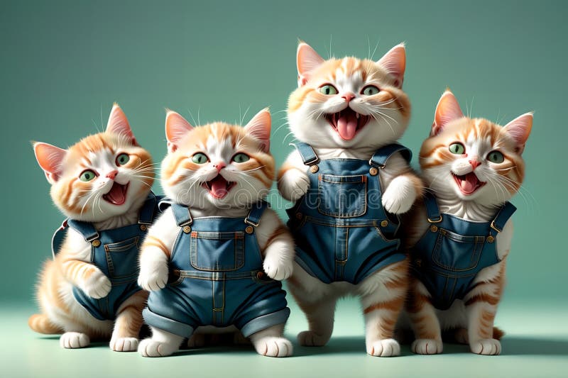 Cute Funny Cats Rejoice and Laugh. Stock Image - Image of laughing ...