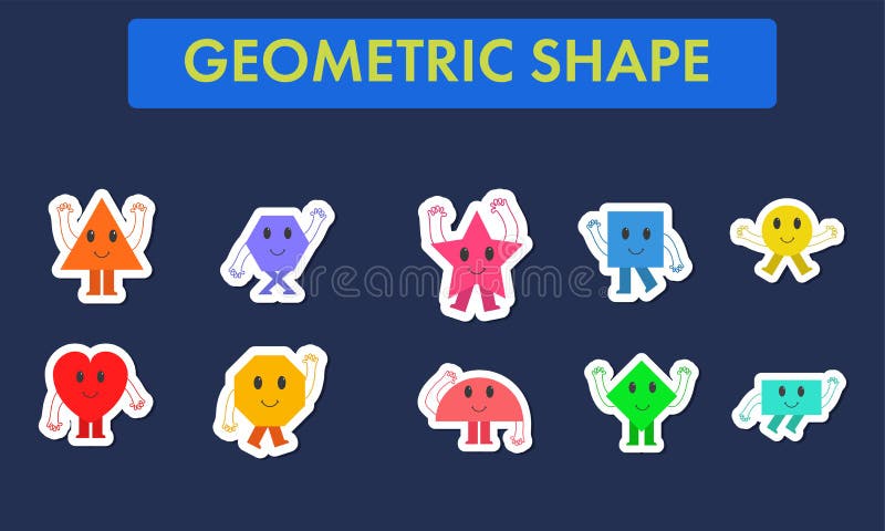 Cute Funny Cheerful Geometric Shape Collection on Blue Stock ...