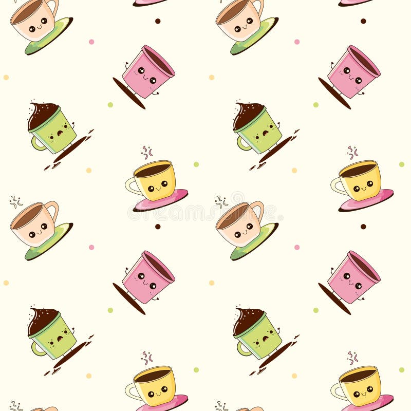 Cute Funny Coffee Cup Seamless Pattern Background Vector Illustration ...