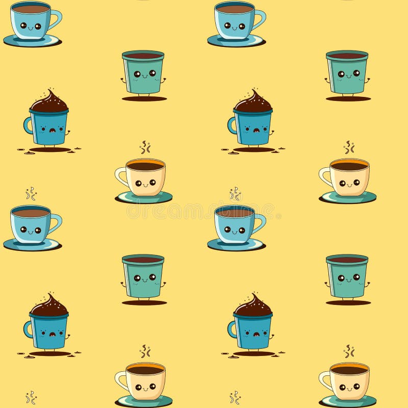 Cute Funny Coffee Cup Seamless Pattern Background Vector Illustration ...