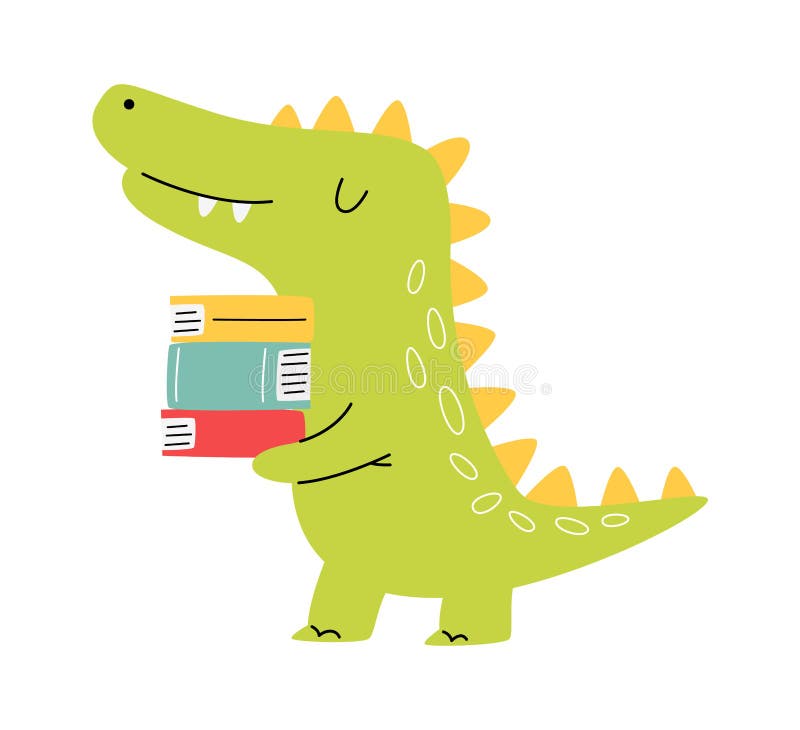 Cute Funny Crocodile with Books Flat Icon Stock Vector - Illustration ...
