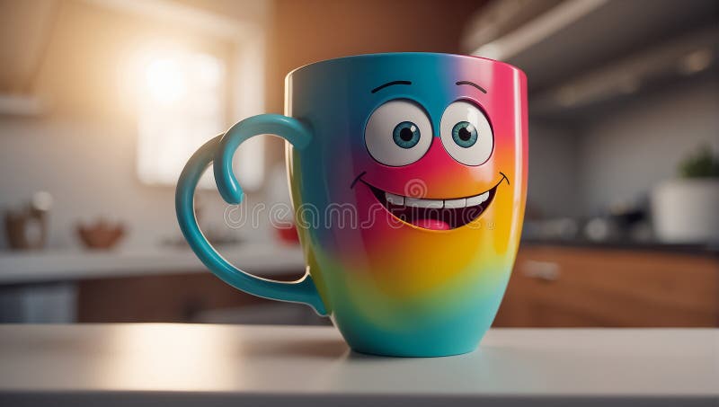 Cute Funny Cup with Eyes and Smile in the Kitchen Stock Illustration ...
