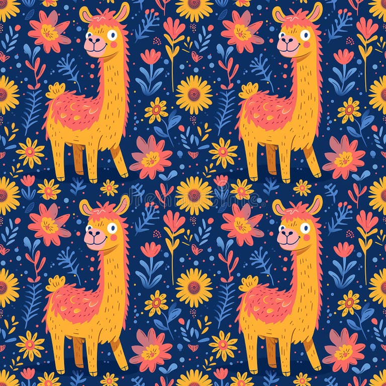 Cute Funny Cute Blue Seamless Pattern Background with Lama Pattern ...