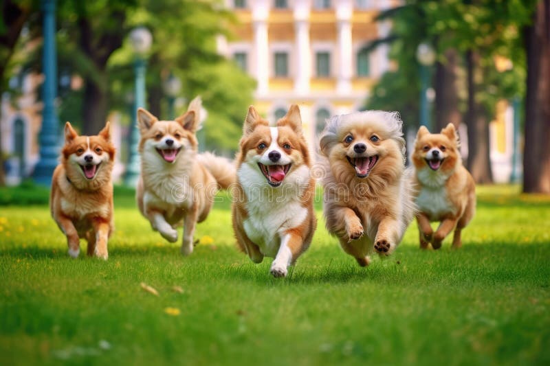 Cute Funny Dogs Running in Park. Stock Illustration - Illustration of ...