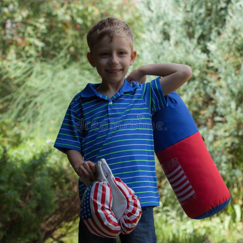 Cute Funny Fair-haired Boy is Playing Outside. Stock Image - Image of ...