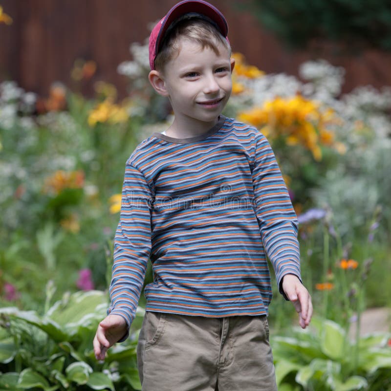 Cute Funny Fair-haired Boy is Playing Outside. Stock Photo - Image of ...