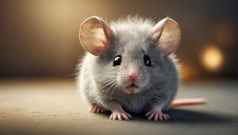 Cute Funny Fluffy Mouse Close Design Banner Small Looking Cartoon Stock ...