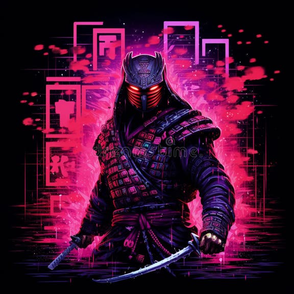 Cute and Funny Gaming Logo with Binary Code Samurai in Futuristic ...