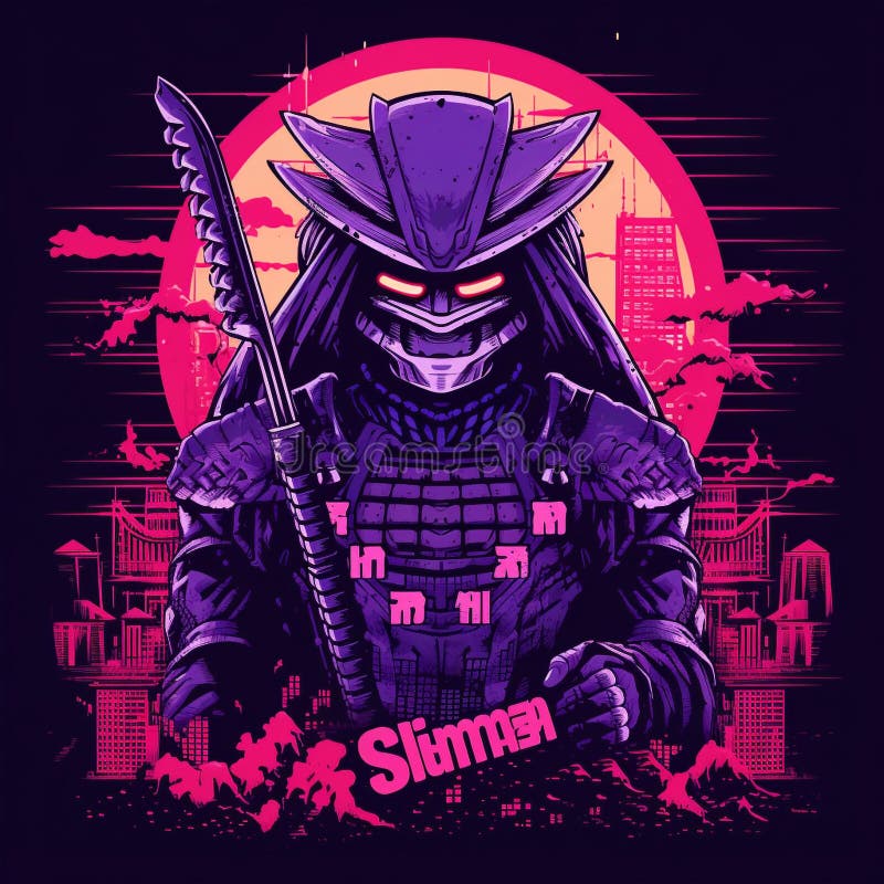 Cute and Funny Gaming Logo with Binary Code Samurai in Futuristic ...