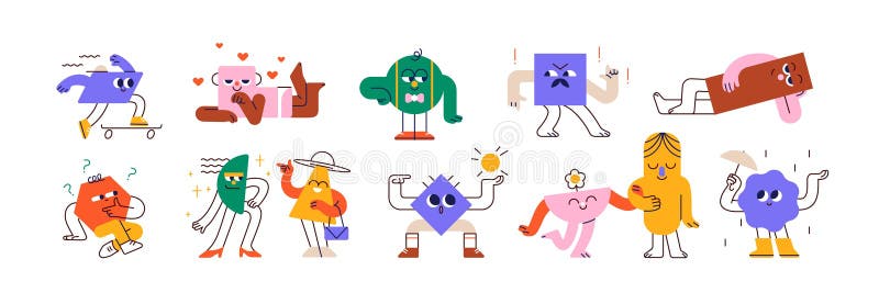 Cute Funny Geometric Characters Set. Comic Shapes, Geometry Figures ...