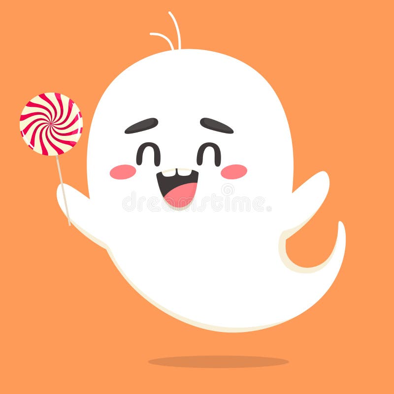 Cute and Funny Ghost with Candy.Vector Illustration in Cartoon Flat ...