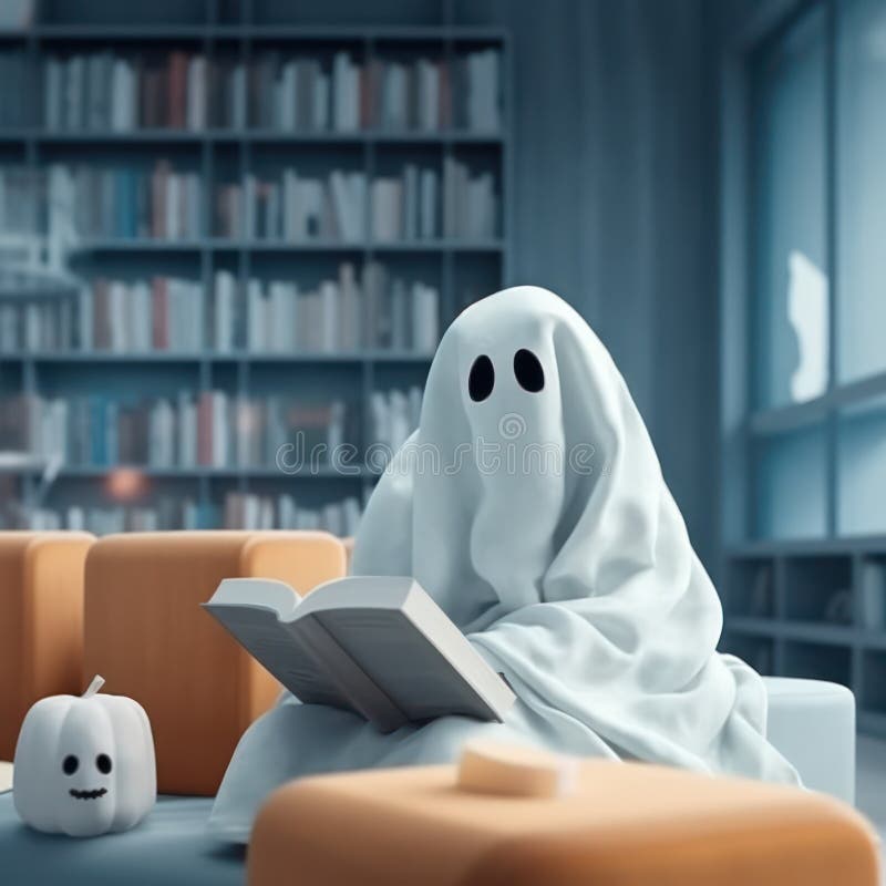 Cute and Funny Ghost Reading a Book Stock Illustration - Illustration ...