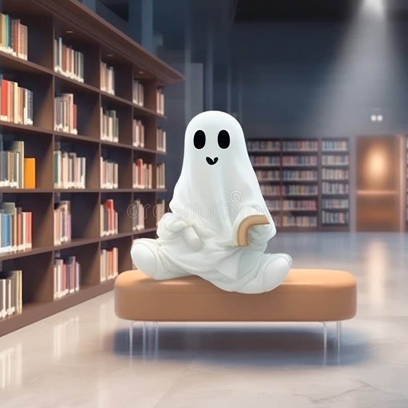 Cute and Funny Ghost Reading a Book Stock Illustration - Illustration ...
