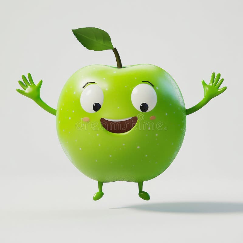 Cute and Funny Green Apple Character Isolated on White Stock Photo ...