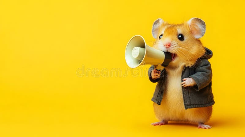 A Cute and Funny Hamster Holding a Megaphone and Announcing Stock Image ...