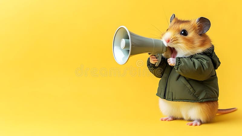 A Cute and Funny Hamster Holding a Megaphone and Announcing Stock Image ...