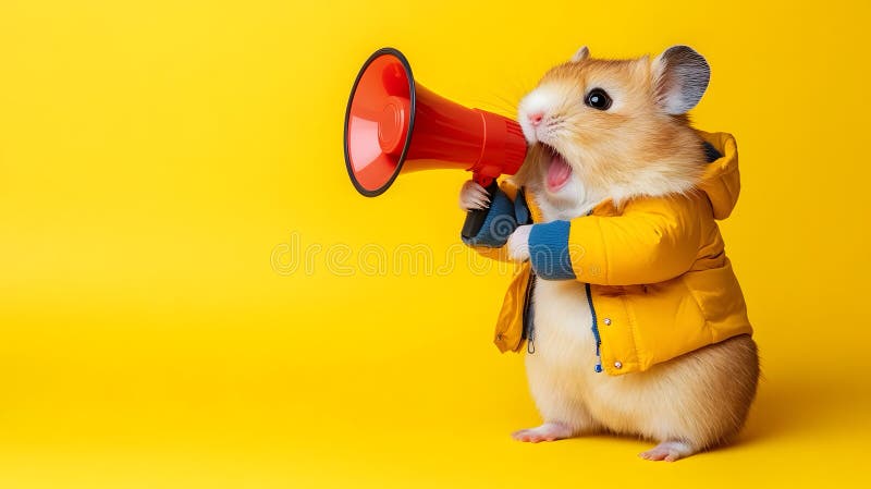 A Cute and Funny Hamster Holding a Megaphone and Announcing Stock Photo ...