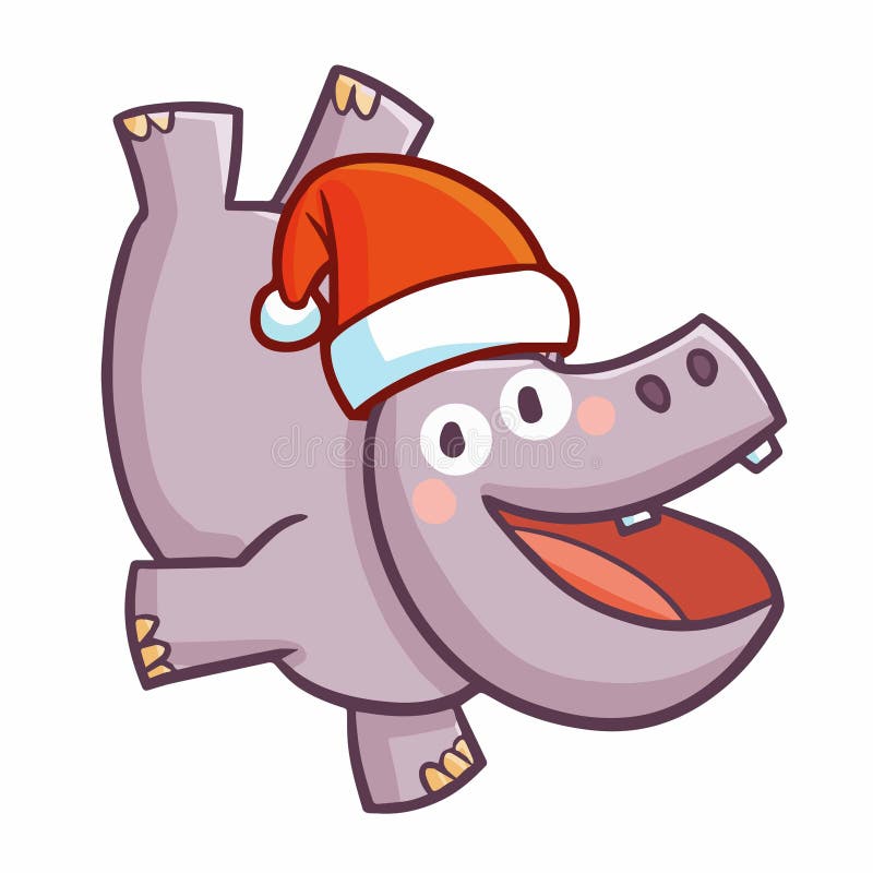 Cute and Funny Hippo Wearing Santa`s Hat for Christmas, and Doing ...