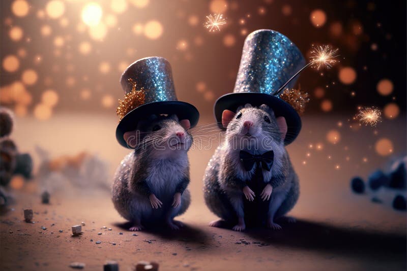 Funny Mice with Hats and Glitter Stock Illustration - Illustration of ...