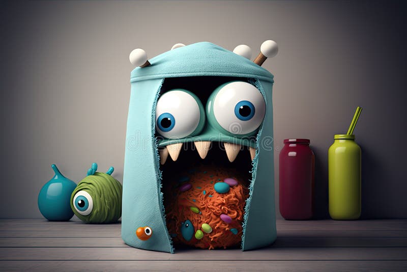 Cute Funny Monster Hiding Behind Various Objects, Peeking Out at the ...