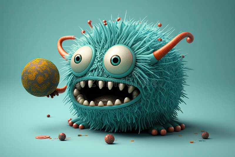 Cute Funny Monster Playing with Ball, Bouncing it on Its Head and Paws ...