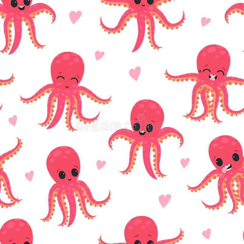 Pink Octopus Gets Mad and Loudly Swears. Cartoon Character of Sea ...