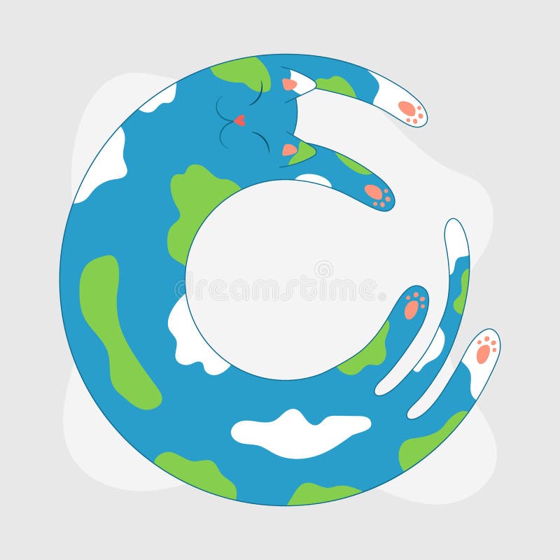 Cute Funny Planet Earth Cat. Earth Day. Stock Vector - Illustration of ...