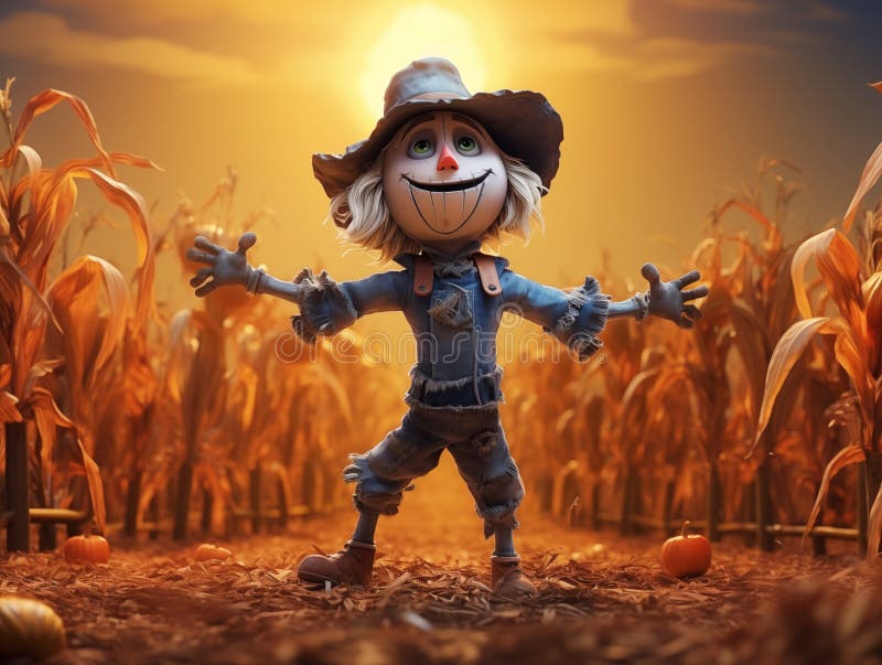 Cute and Funny Scarecrow, Decoy, Illustration Generated by Ai Stock ...