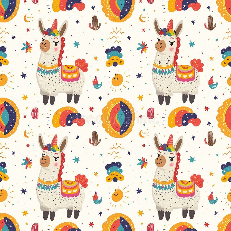 Cute Funny Seamless Pattern Background with Lama Stock Image - Image of ...
