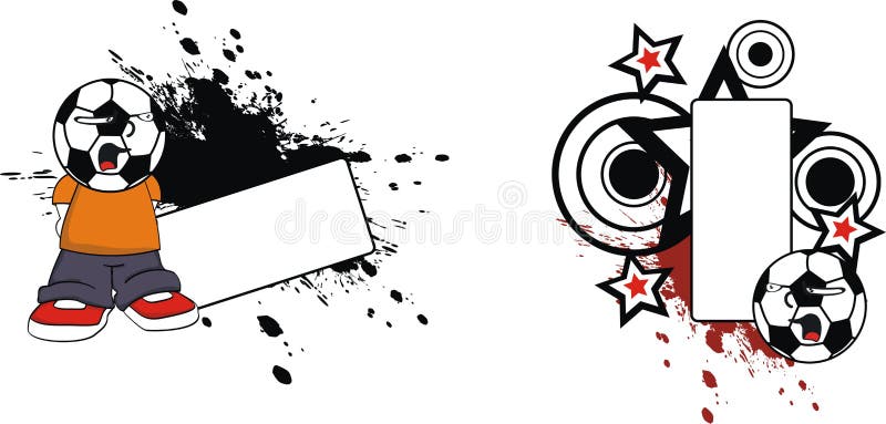 Cute Grumpy Soccer Ball Head Kid Copyspace Set Stock Vector ...