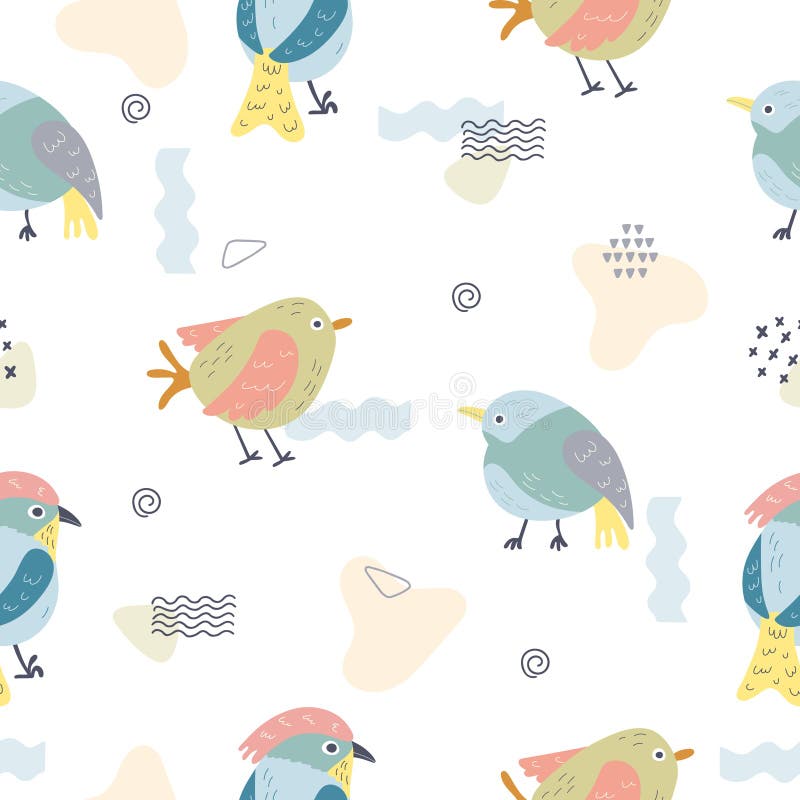 Spring Birds on Tree Branch Seamless Pattern Stock Vector ...