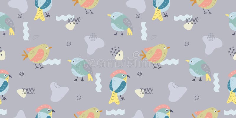 Spring Birds on Tree Branch Seamless Pattern Stock Vector - Illustration of wedding, elegant ...