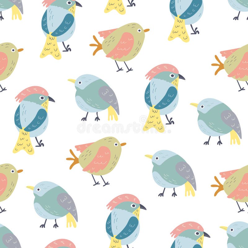Cute Funny Spring Birds Seamless Vector Pattern Stock Vector ...