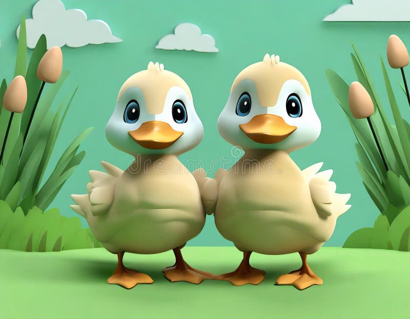 Cute Funny Three-dimensional Cartoon Ducklings Stock Illustration ...