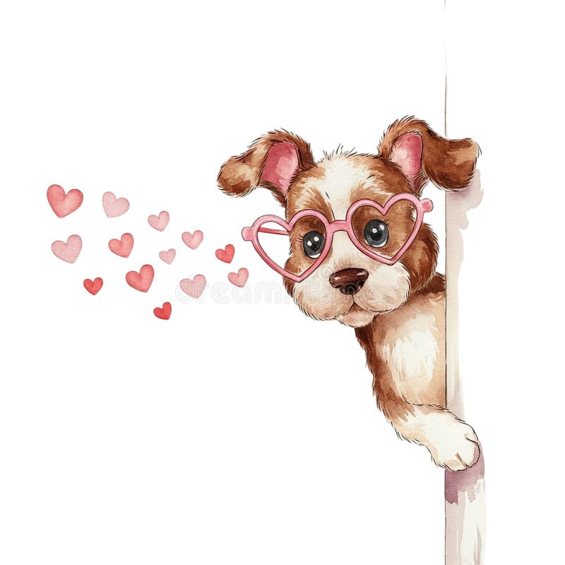 Cute and Funny Valentines Dog Peeking Around the Corner Stock ...