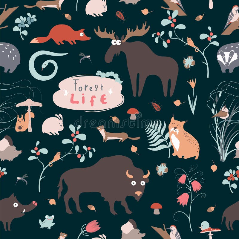 Cute Funny Vector Forest Animals Seamless Texture Stock Vector ...