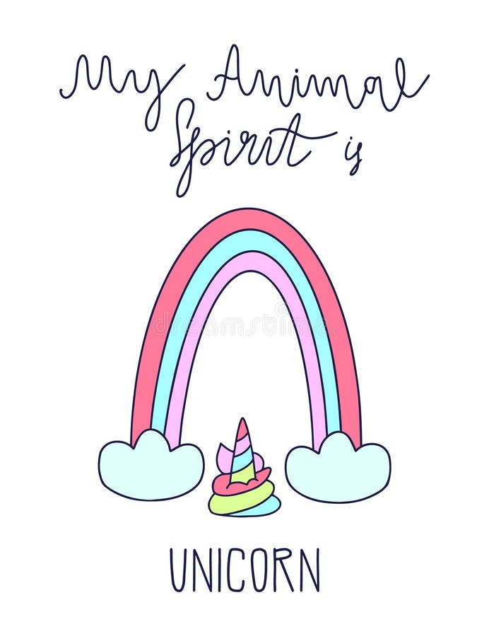 Cute Funny Vector Postcard with Rainbow and Unicorn Poop. Stock Vector ...