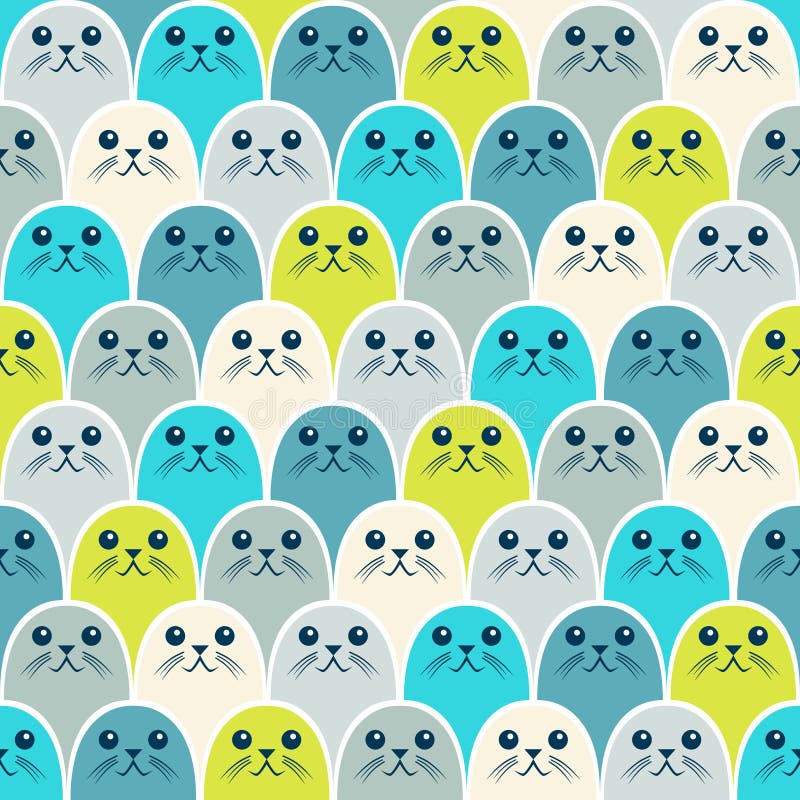 Cute Fur Seals Seamless Pattern. Vector Illustration in Cartoon Style ...