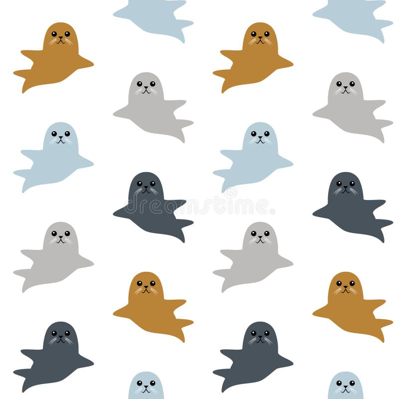 Cute Fur Seals Seamless Pattern Stock Vector - Illustration of cartoon ...