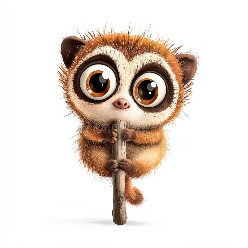 Cute Furry Animal Holding a Stick Stock Illustration - Illustration of ...