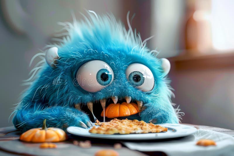 Blue Monster Enjoying a Pie Stock Illustration - Illustration of ...