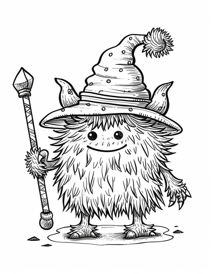 Cute Furry Creature with a Magic Wand, Wearing a Whimsical Witch S Hat ...